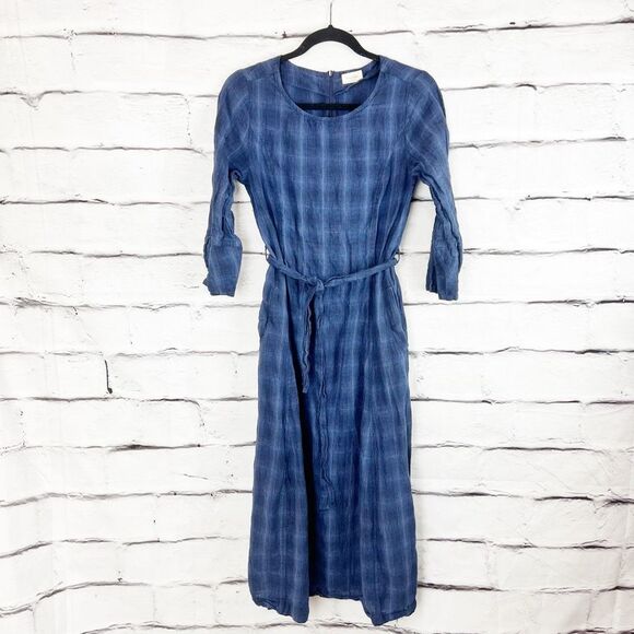 Poetry | Dresses | Poetry Womens Blue Plaid Midi Dress Size 4 34 Sleeve ...